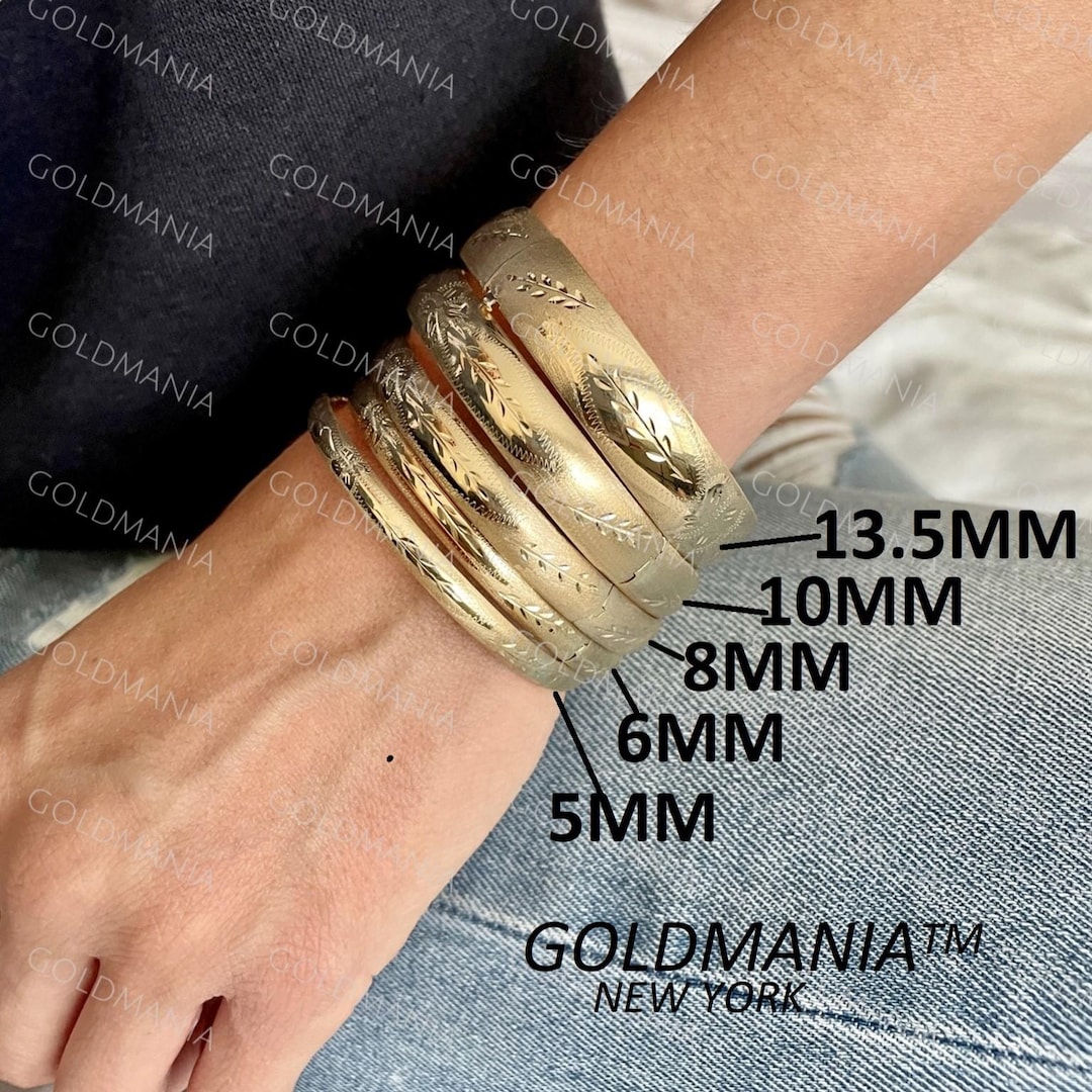 14K Gold Textured Bangle: Floral Pattern (5mm-13.5mm Thick) - Etsy