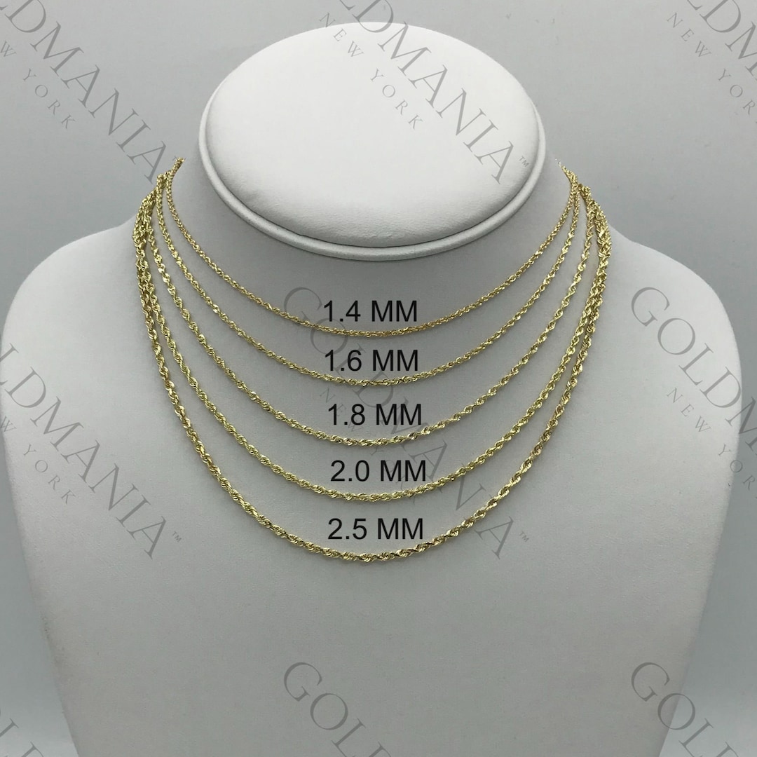 14K Solid Gold Diamond Cut Rope Chain: 1.4mm-2.5mm Wide - Etsy