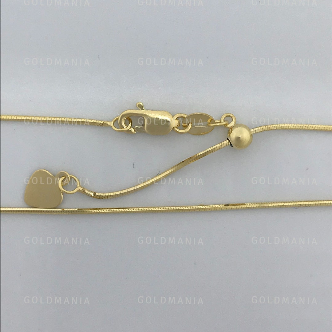 14K Solid Yellow Gold Snake Chain Necklace, Adjustable to 22" Inch, 0 ...