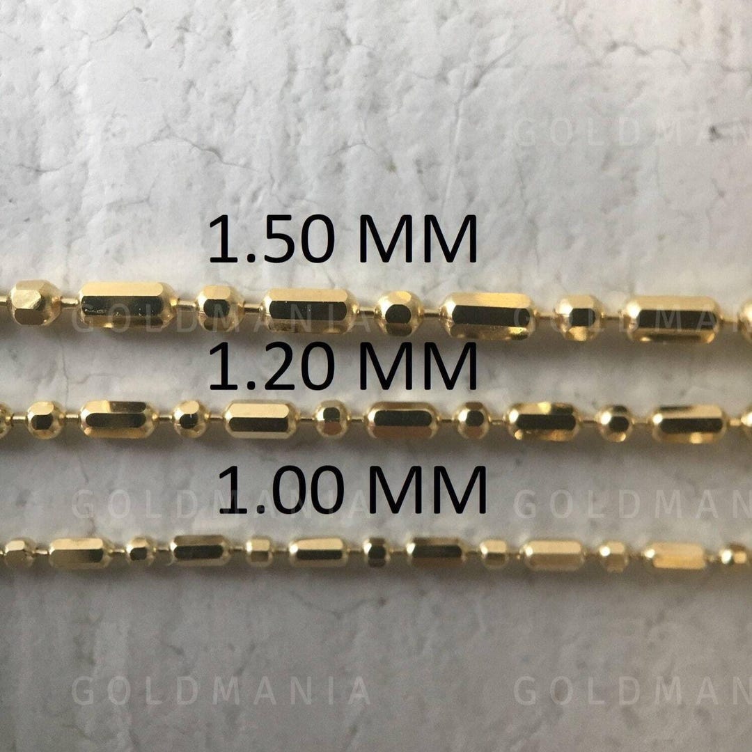 14K Solid Gold Bead Chain Necklace: Dainty Bar and Bead, 1mm-1.5mm - Etsy