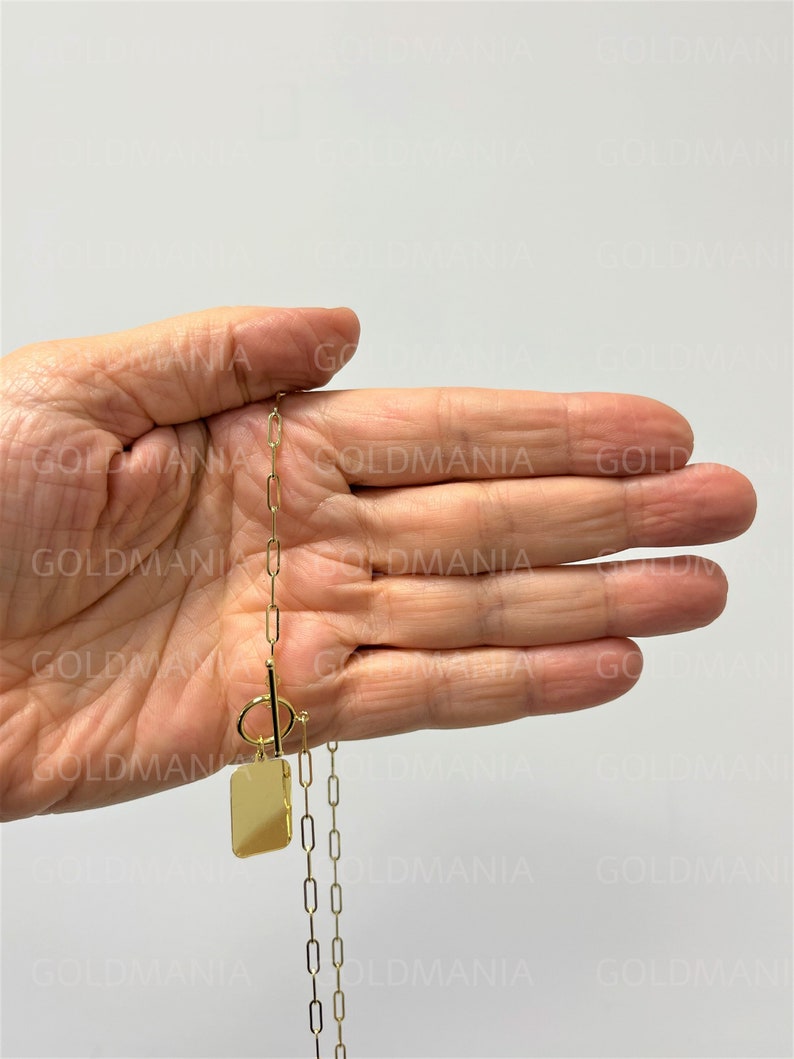 14K Yellow Gold Paperclip Tag Necklace With Toggle Lock - Etsy