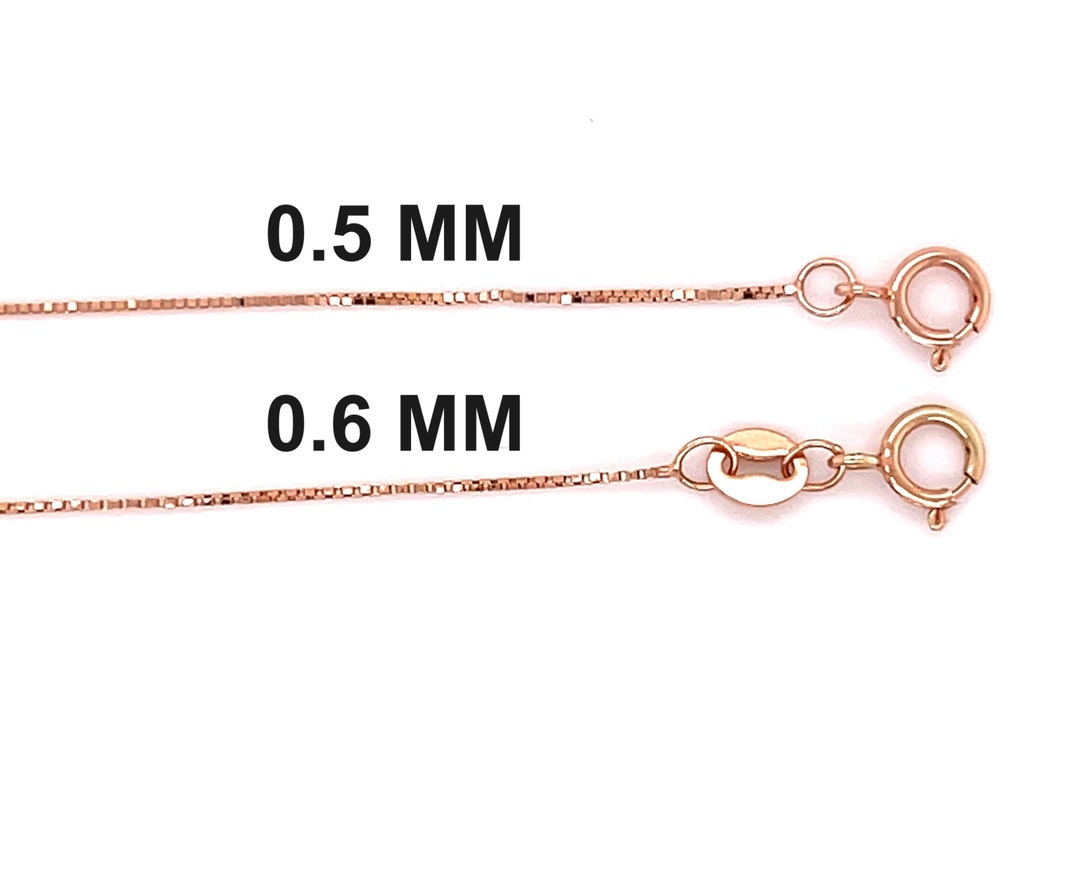 14K Solid Rose Gold Box Chain Necklace: Thin Real Gold (0.5mm, 0.6mm ...