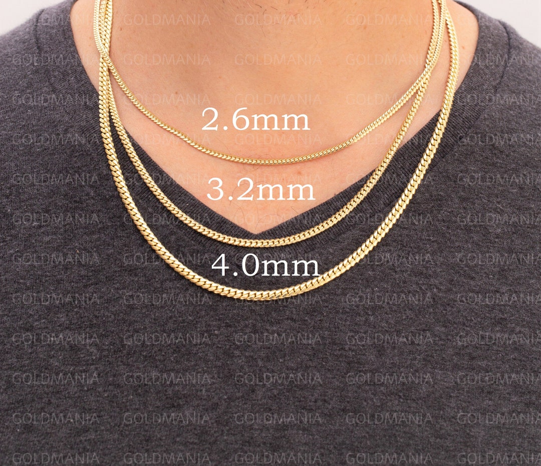 14K Solid Yellow Gold Miami Cuban Link Chain Necklace - Men's Real Gold ...