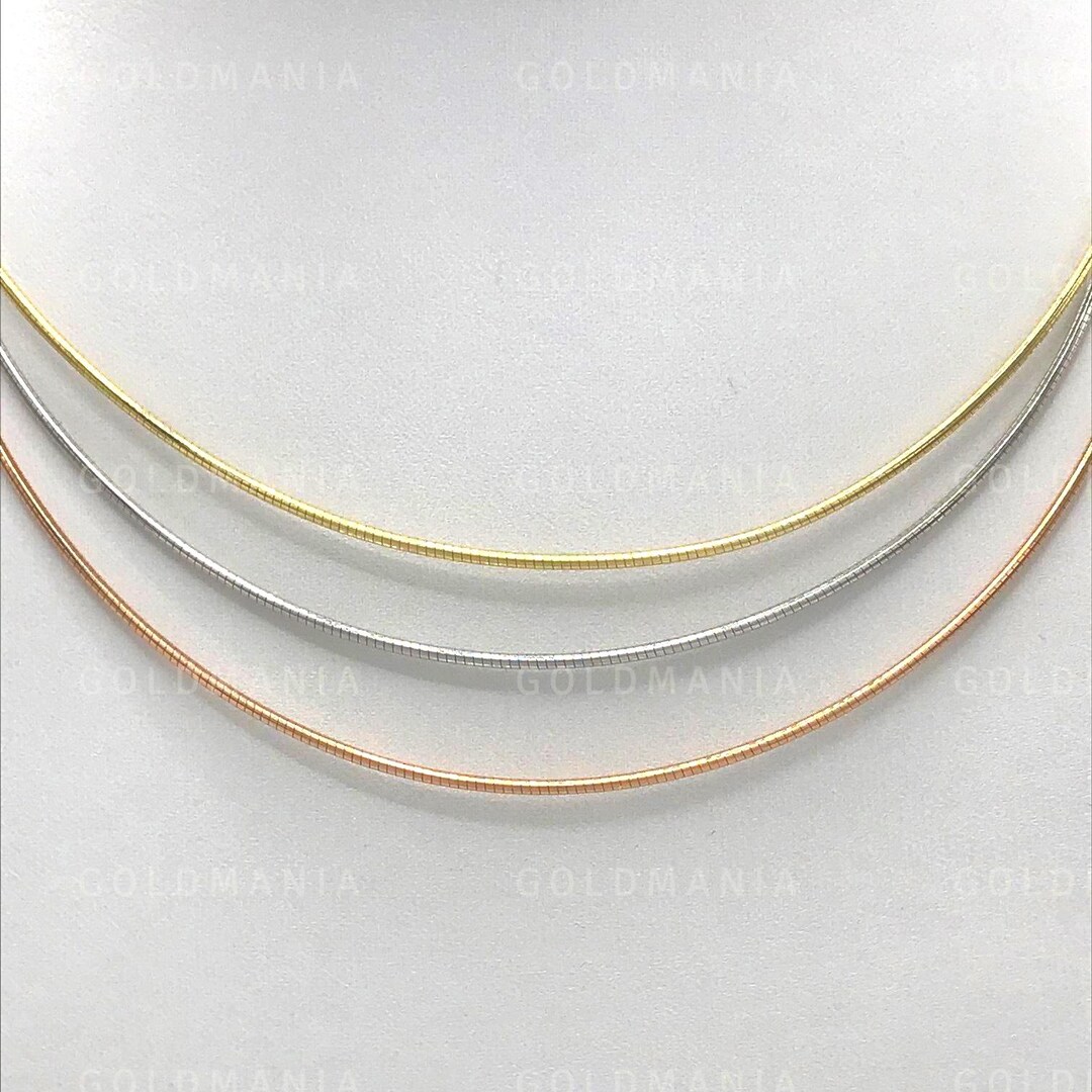 14K Solid Yellow Gold Round Omega Chain Necklace, 16" 17" 18" 20" Inch ...