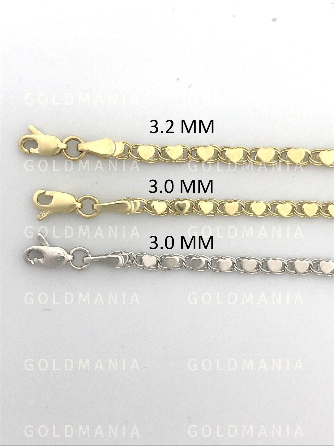 14K Solid Gold Heart Link Chain Necklace, 3mm 3.2mm Thick, 16 18, Real ...