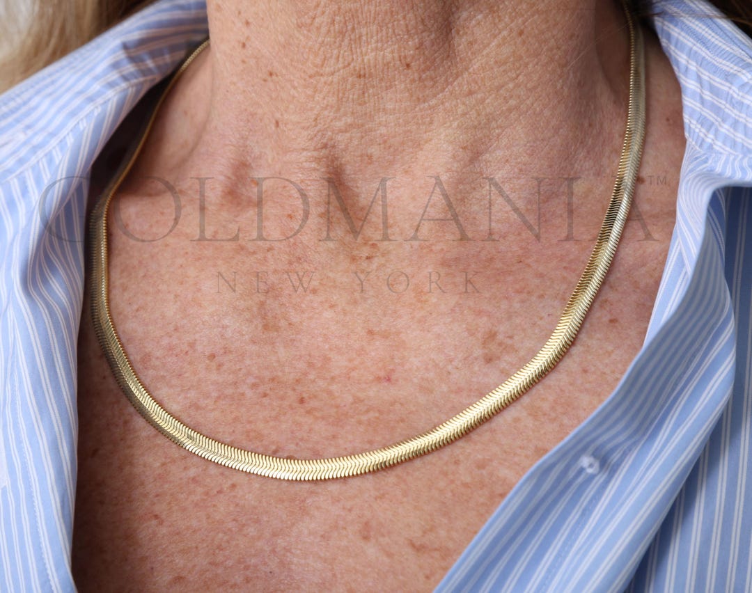 14K Gold Chunky Snake Necklace, Oval Snake Chain Necklace, Real Yellow ...