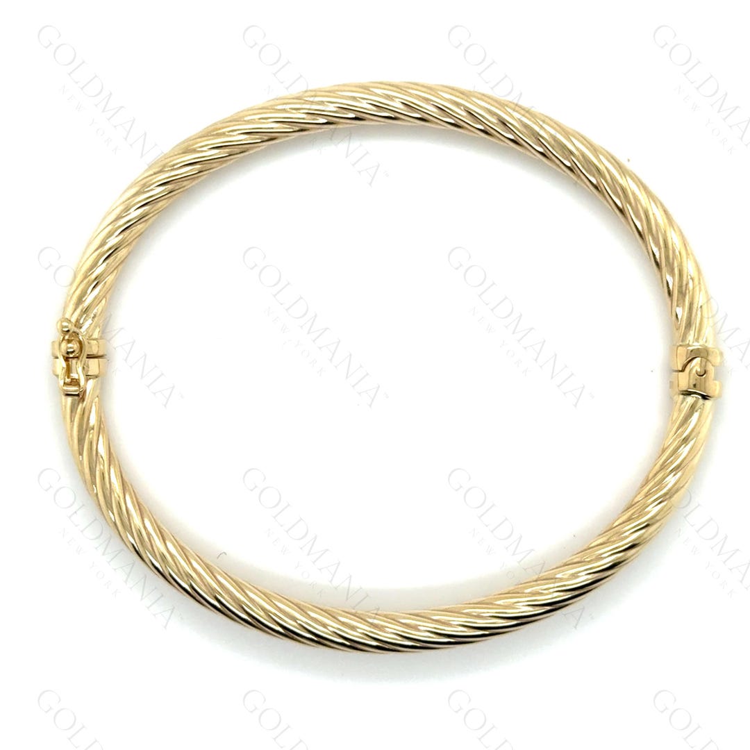 14K Yellow Gold Twisted Bangle Bracelet: 5mm Rope Design, Hinged Bangle ...