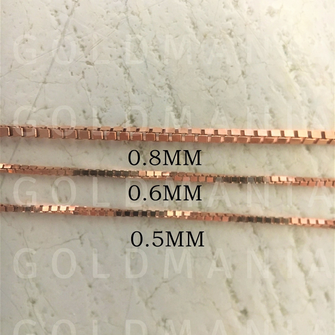 14K Solid Rose Gold Box Chain Necklace, 16" 17" 18" 20" 24" Inch, 0.5mm ...