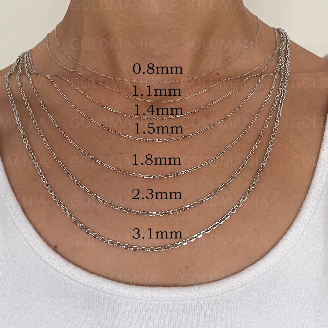 14K Solid White Gold Diamond Cut Cable Link Chain Necklace, 16 to 30 ...
