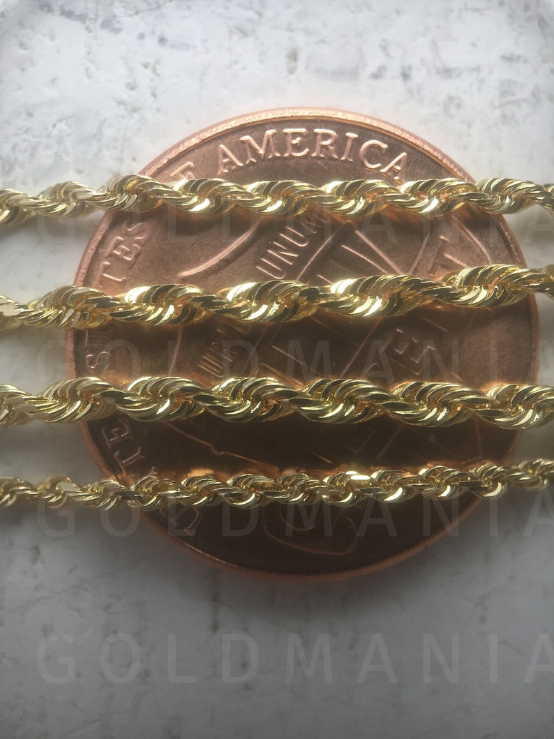 10K Solid Yellow Gold Diamond Cut Rope Chain Necklace - Etsy