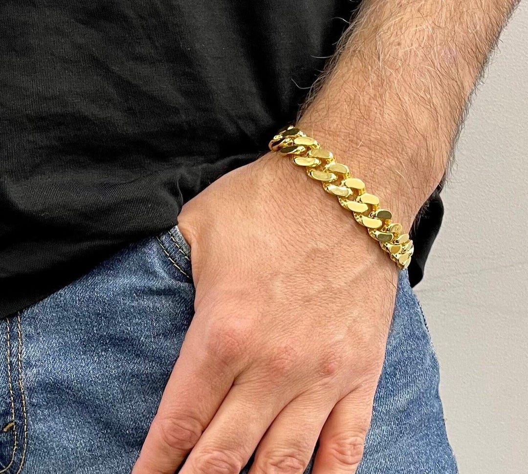 14K Yellow Gold Miami Cuban Link Chain Bracelet, 8.5" Inch, 13.5mm ...