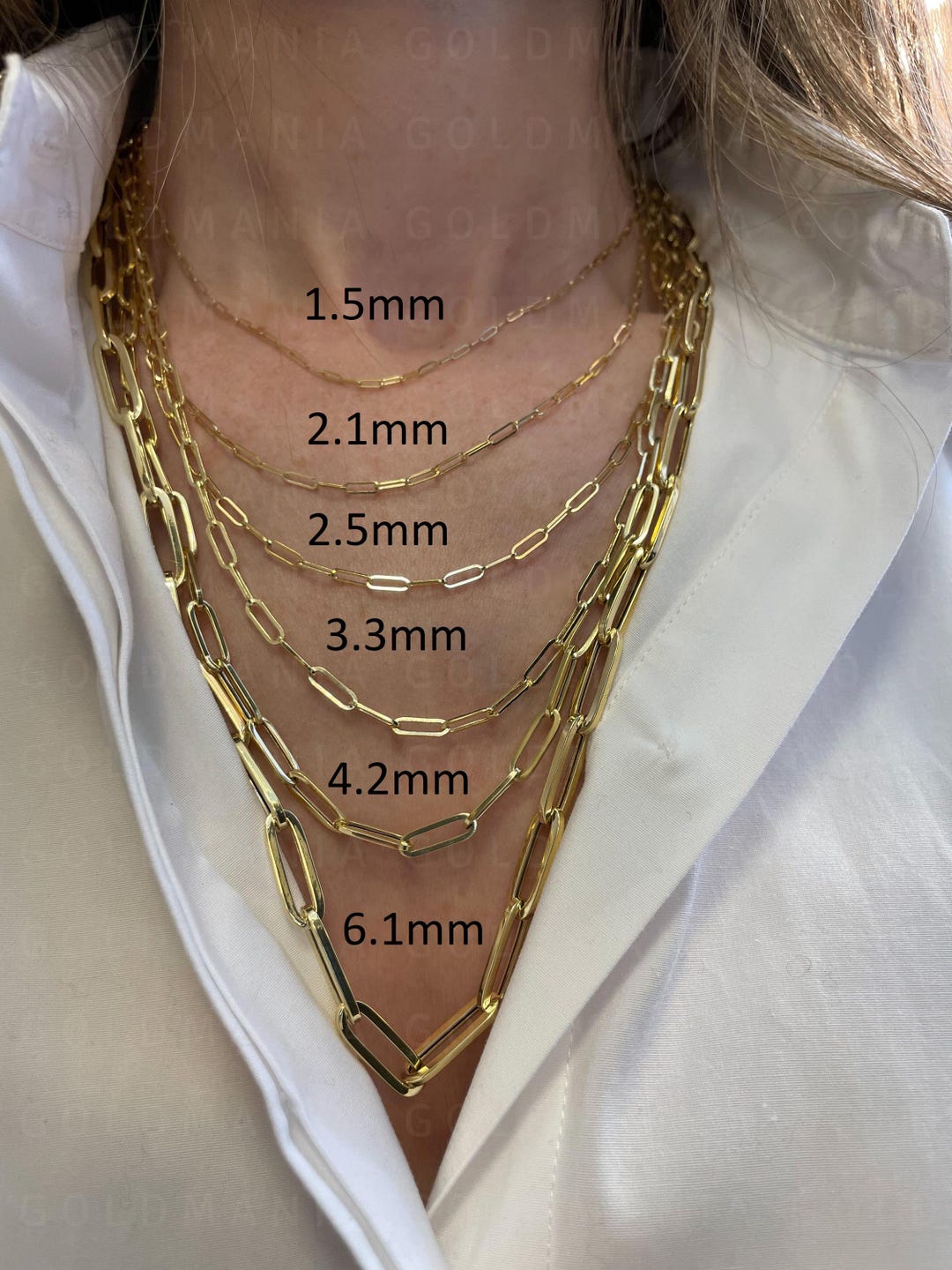 14K Real Gold Paperclip Chain Necklace for Women, Rectangle Link Chain ...