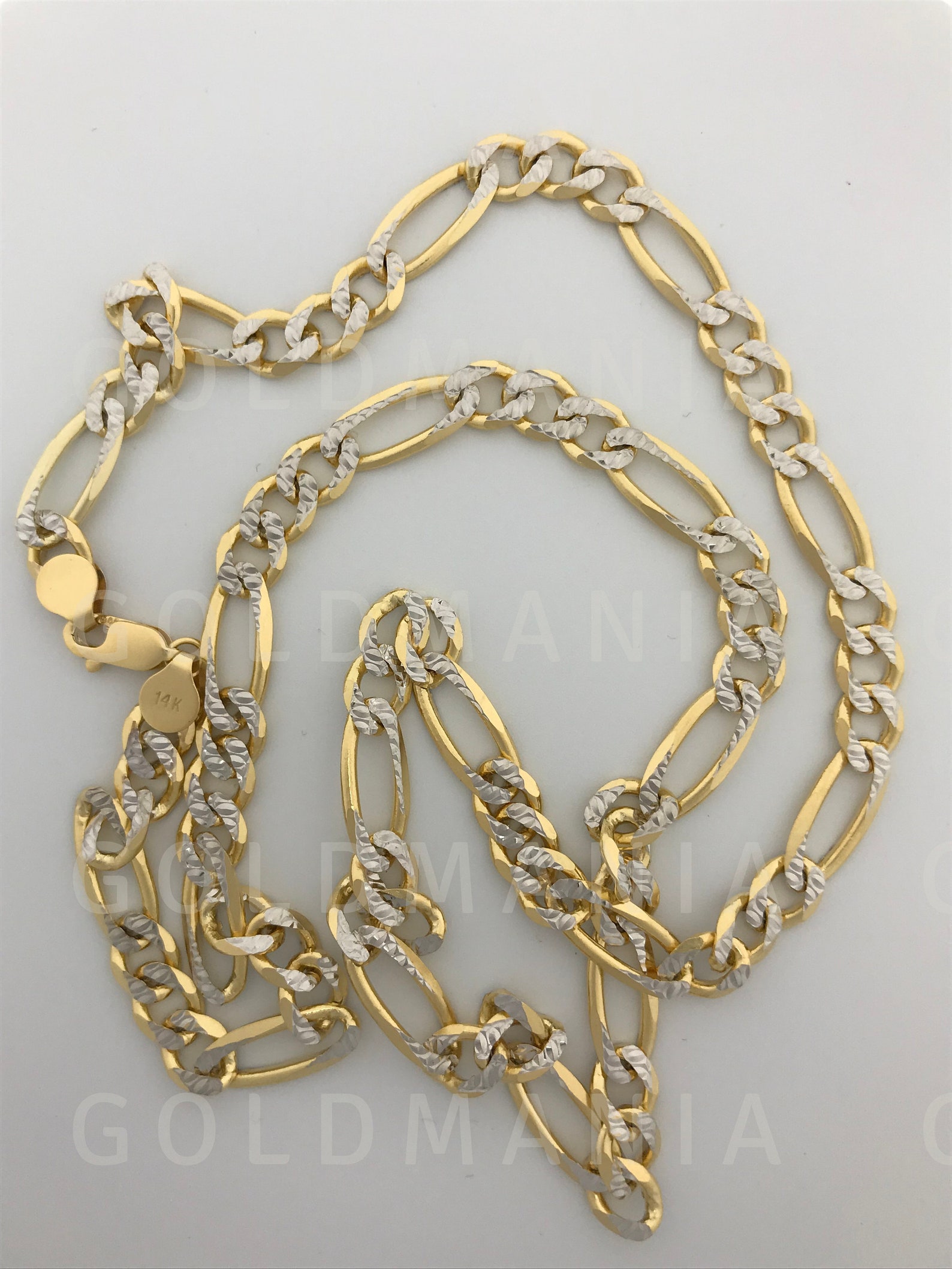 14K Solid Gold Two Tone Figaro Chain Necklace 18 - Etsy