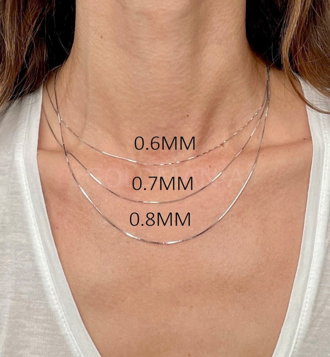 14K Solid White Gold Box Chain Necklace, 16" 18" Inch Adjustable, 0.6mm ...