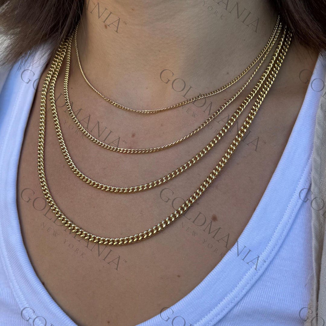 14K Gold Curb Link Chain, Real Gold Necklace for Women, 2.2mm 2.8mm 3 ...