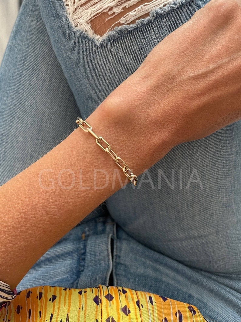 14K Yellow Gold Paperclip Chain Bracelet: Women's Toggle Bracelet - Etsy