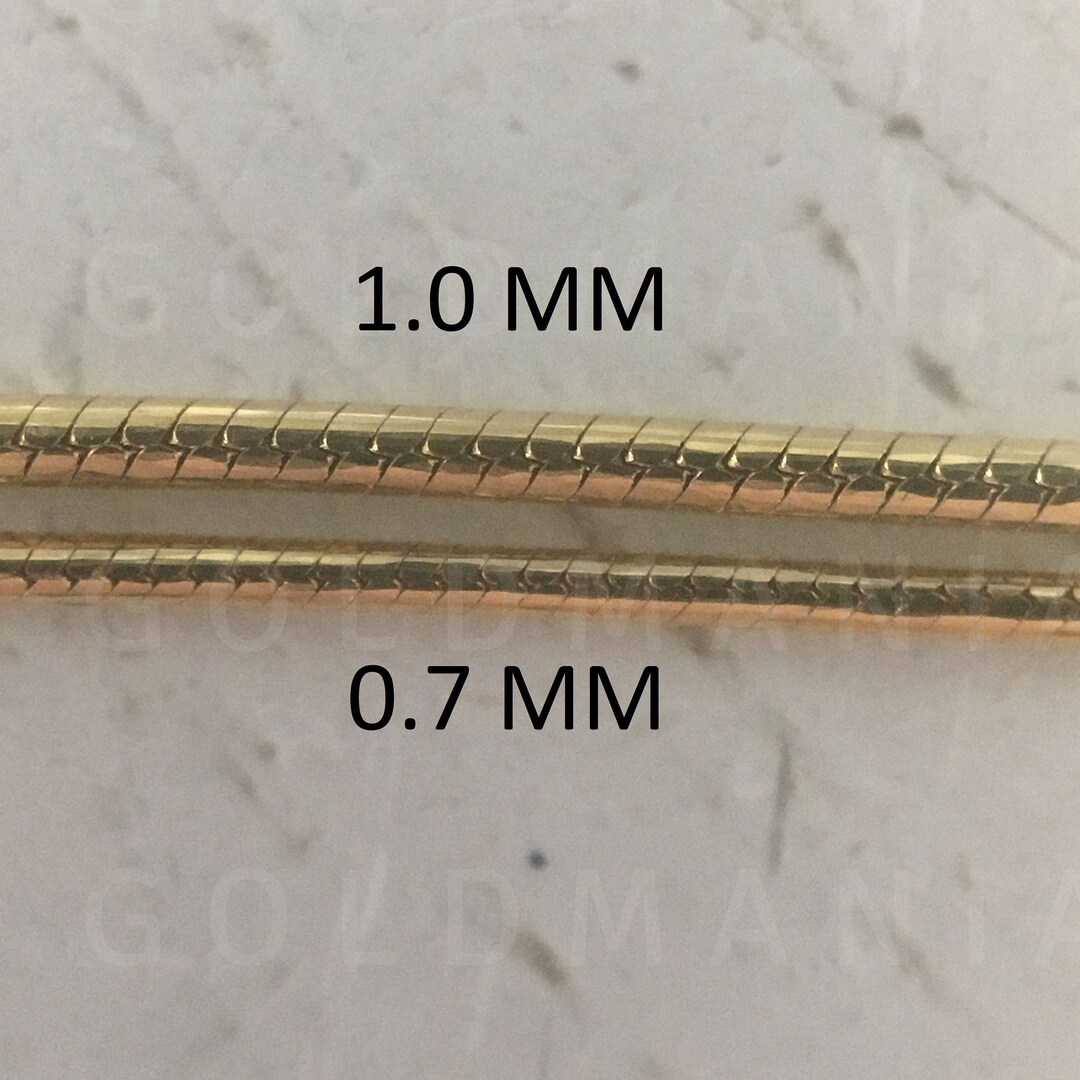 14K Solid Yellow Gold Round Snake Chain Necklace, 16 to 24 Inch, 0.7mm ...