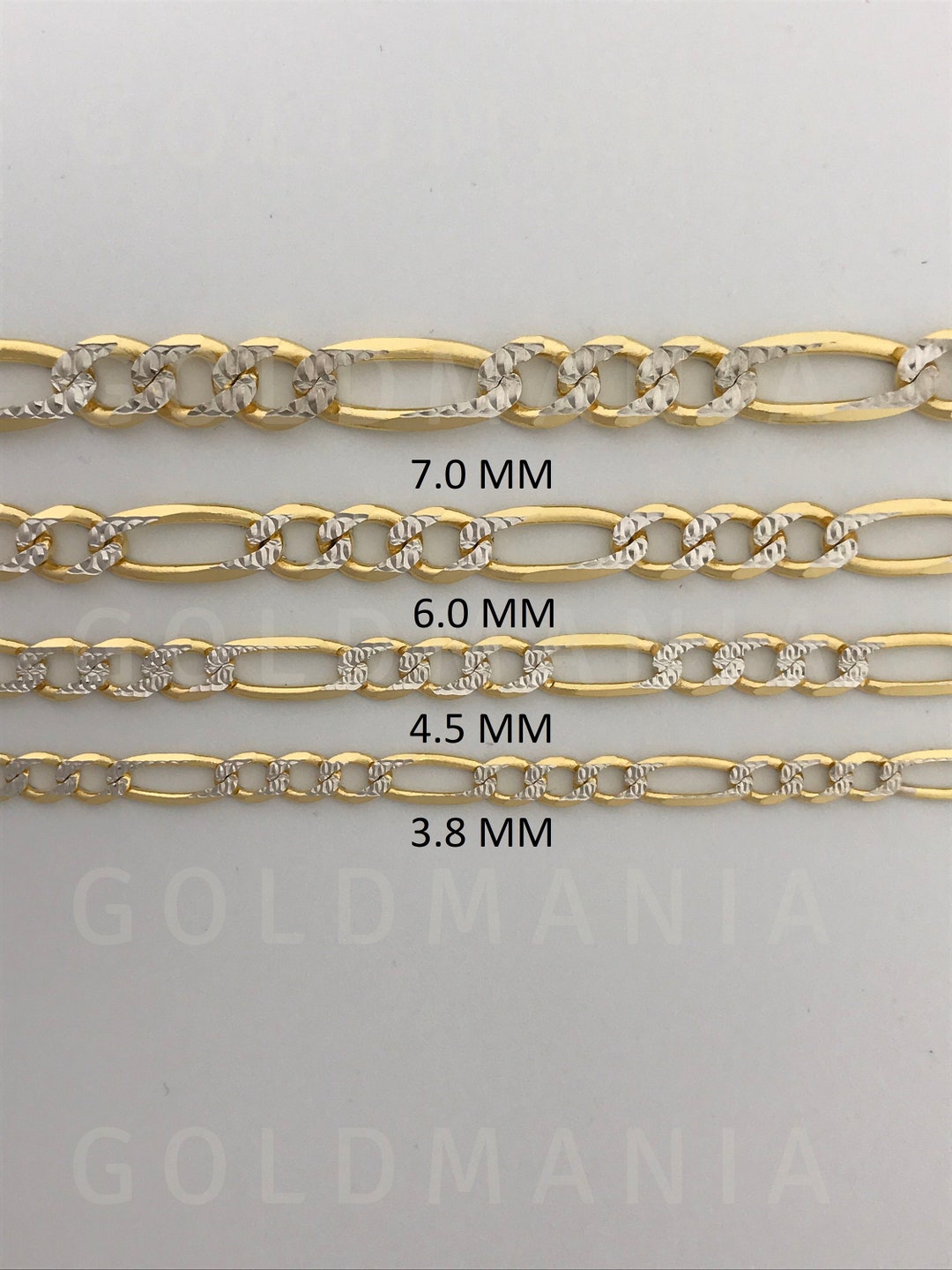 14K Solid Gold Two Tone Figaro Chain Necklace, 18 30 Inch, 3.8mm 7mm ...