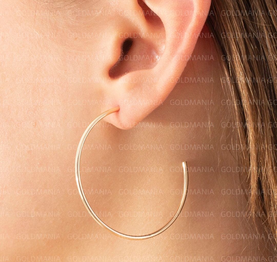 14K Yellow Gold 40 Mm C-hoop Earring Set, Real Gold Hoops, Half Hoops ...