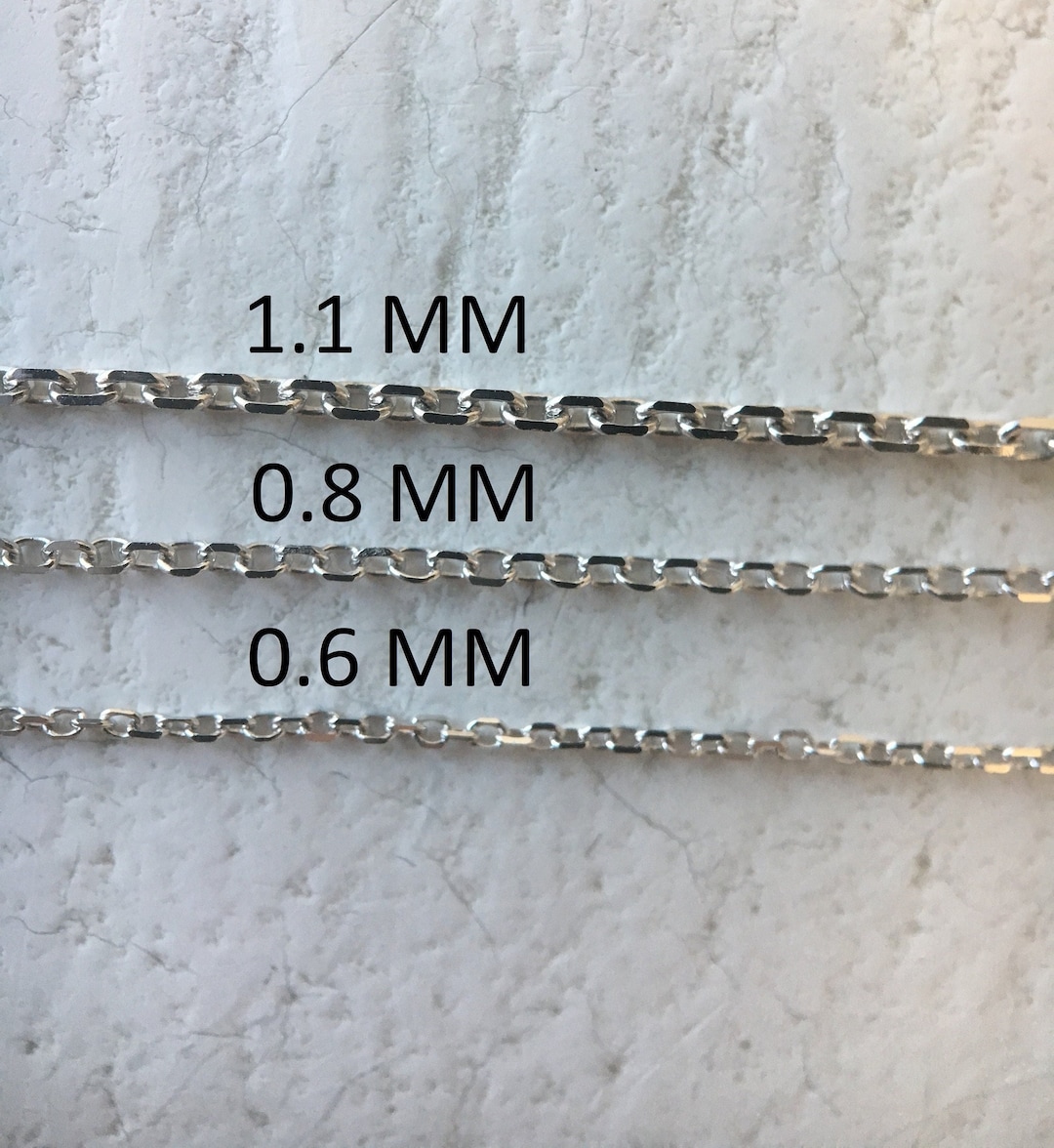 Solid 14K White Gold Cable Link Chain, 16 18 20 24 , 0.6 Mm 0.8 Mm 1.1 ...