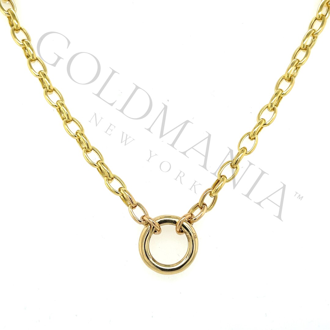 14K Yellow Gold Oval Link Chain Necklace With Charm Holder, 18 Inch ...