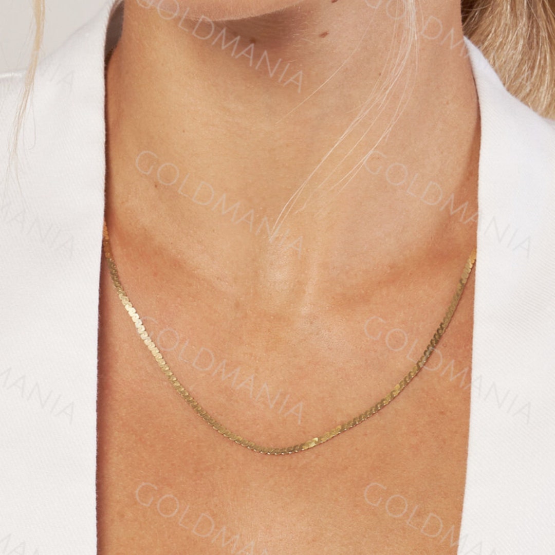 14K Solid Yellow Gold Serpentina Chain Necklace, 16" 18" 20" Inch, 2 Mm ...