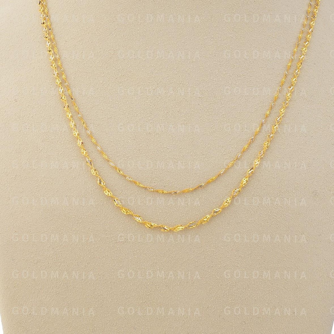 Two Tone 14K Solid Gold Twisted Dorica Chain, 16" 18" 20" 24" Inch, 1. ...
