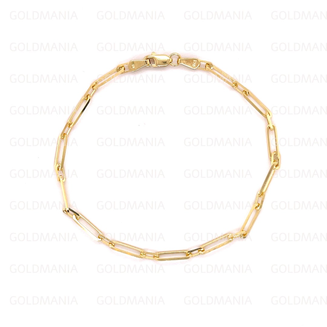 10K Solid Yellow Gold Paperclip Link Chain Bracelet, 7" Inch, 2.5mm Thick, Real Gold Bracelet ...