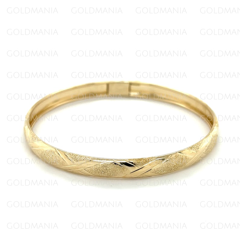 10K Yellow Gold Bangle Bracelet Polished and Textured X - Etsy