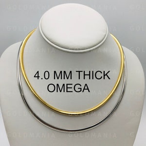 14K Solid Gold Omega Necklace, 4MM Thick, 16" 18" 20" Inch, 14K Yellow ...