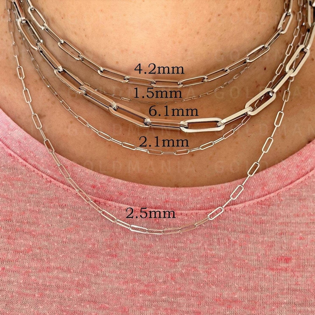 14K White Gold Paperclip Link Chain Necklace, 16" 18" 20" 24", 1.5mm 2 ...