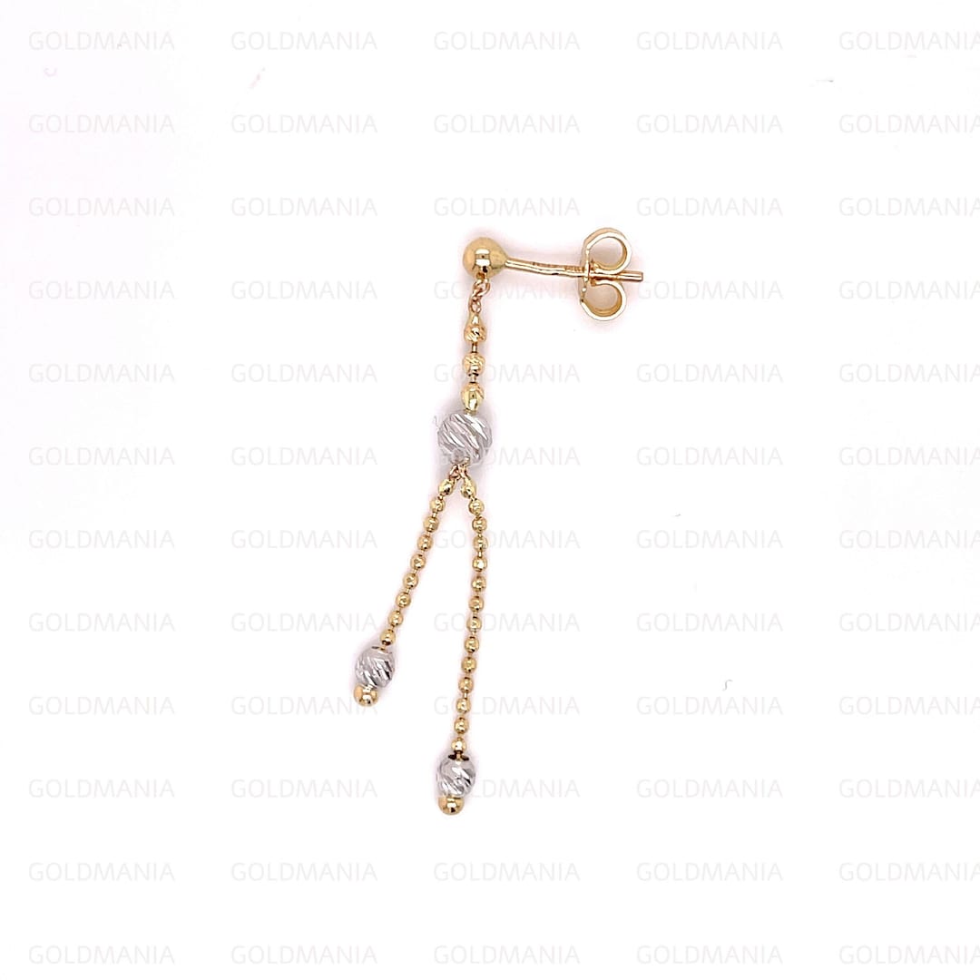 Two Tone 14K Gold Drop Chain Earrings, 35mm Long, Real Gold, Women - Etsy