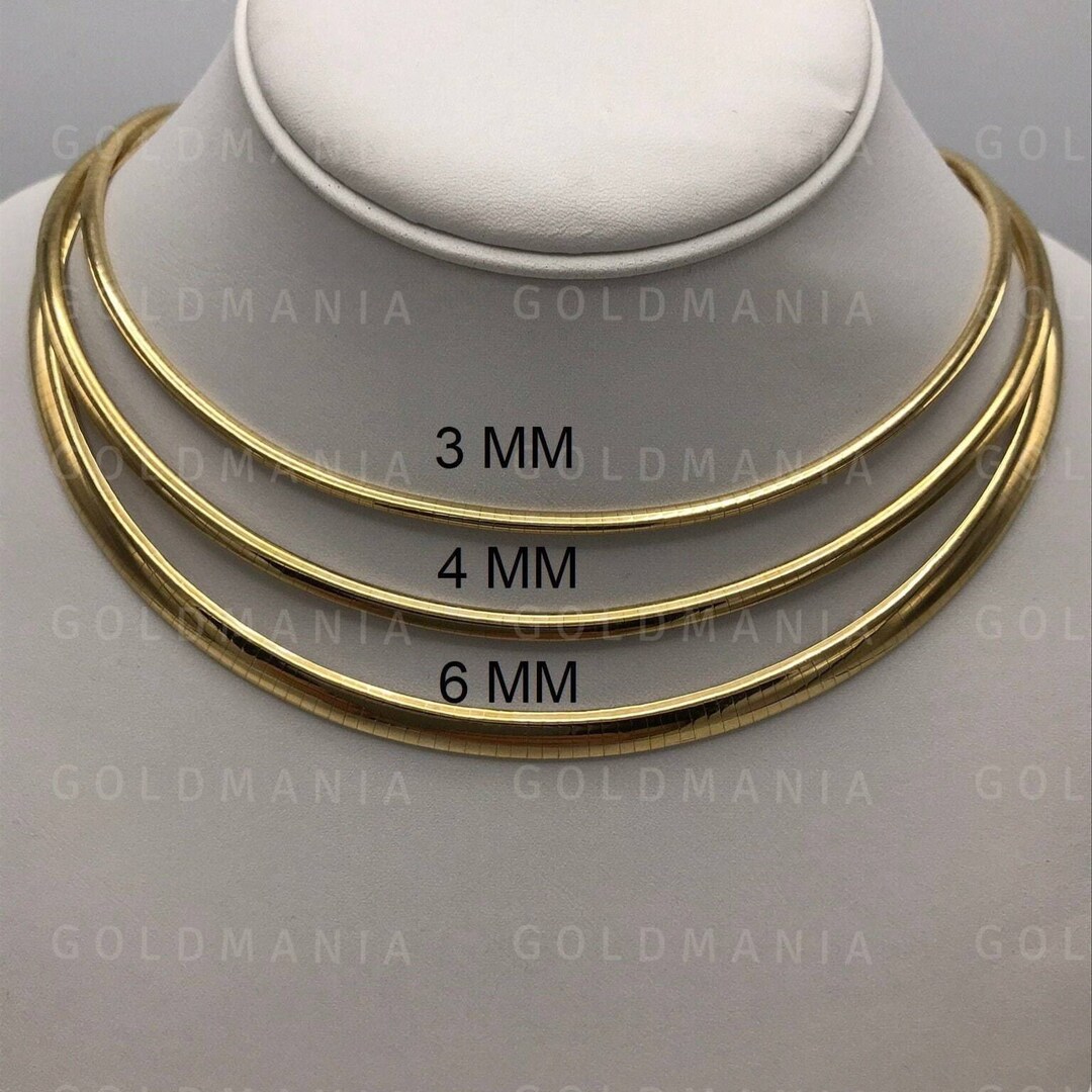 14K Solid Yellow Gold Omega Necklace, 16 18 20 Inch, 3MM 4MM 6MM Thick, Real Gold Necklace ...