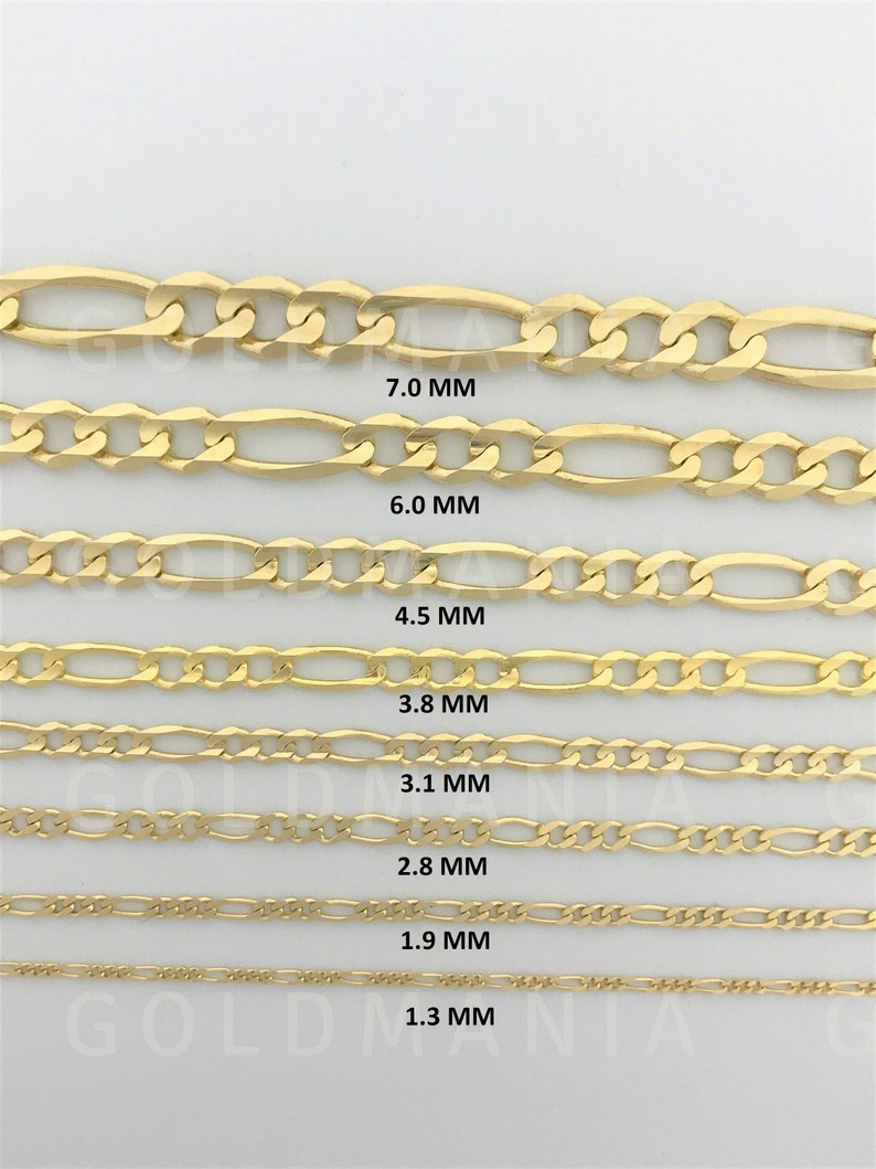 14K Solid Yellow Gold Figaro Chain Necklace: 1.3mm - 7mm Thick - Etsy