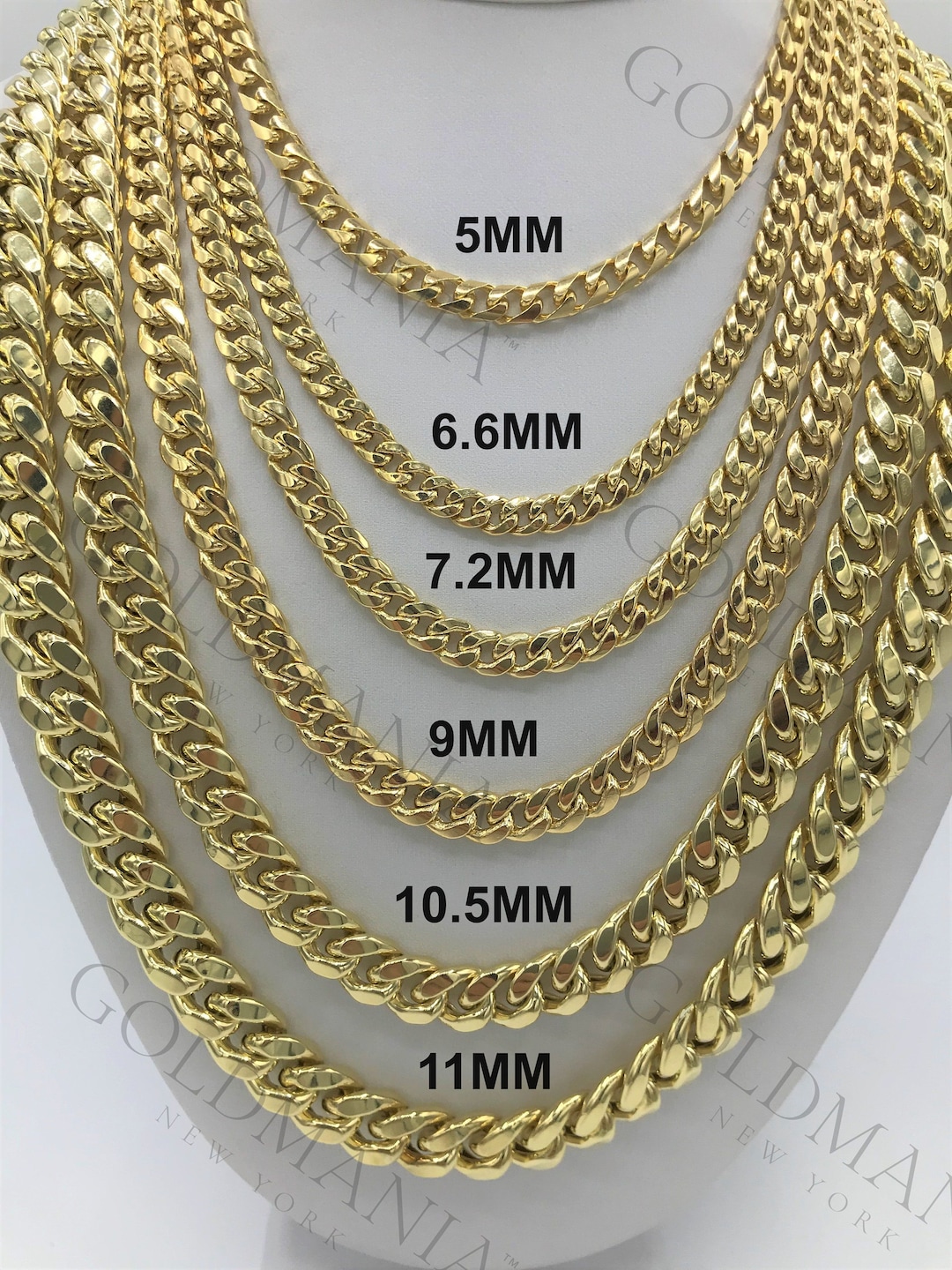 14K Yellow Gold Miami Cuban Link Chain Necklace, 18 20 22 24 26 28 Inch ...