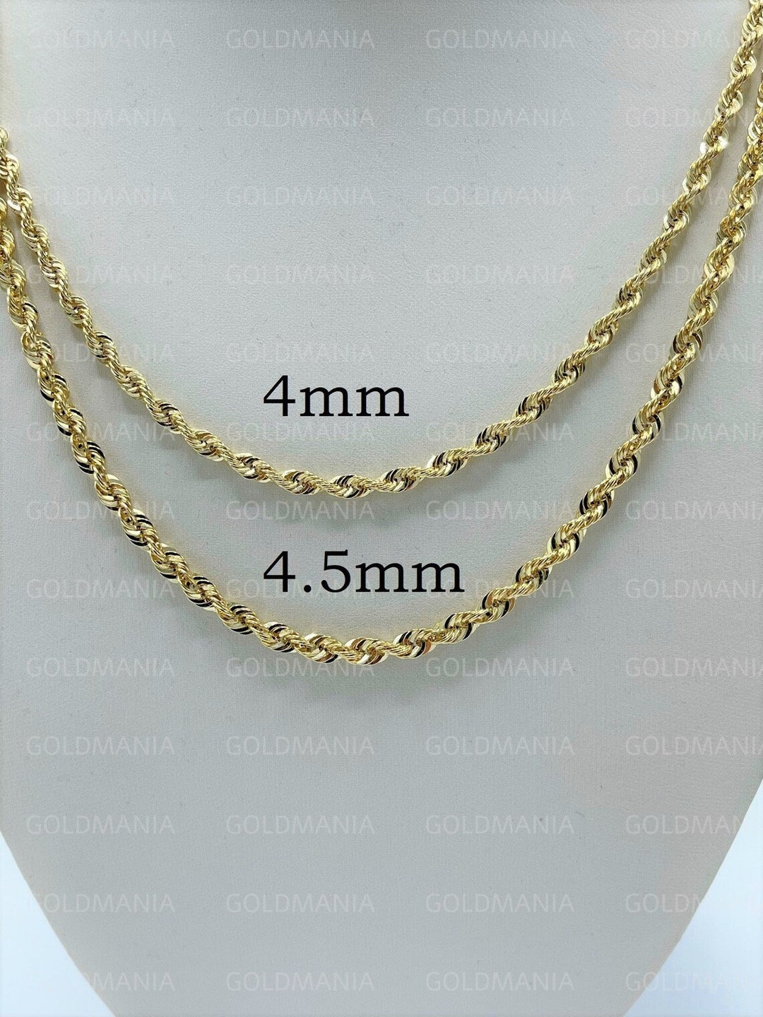 14K Yellow Gold Rope Chain Necklace, 18 20 22 24 Inch, 4mm 4.5mm Thick ...