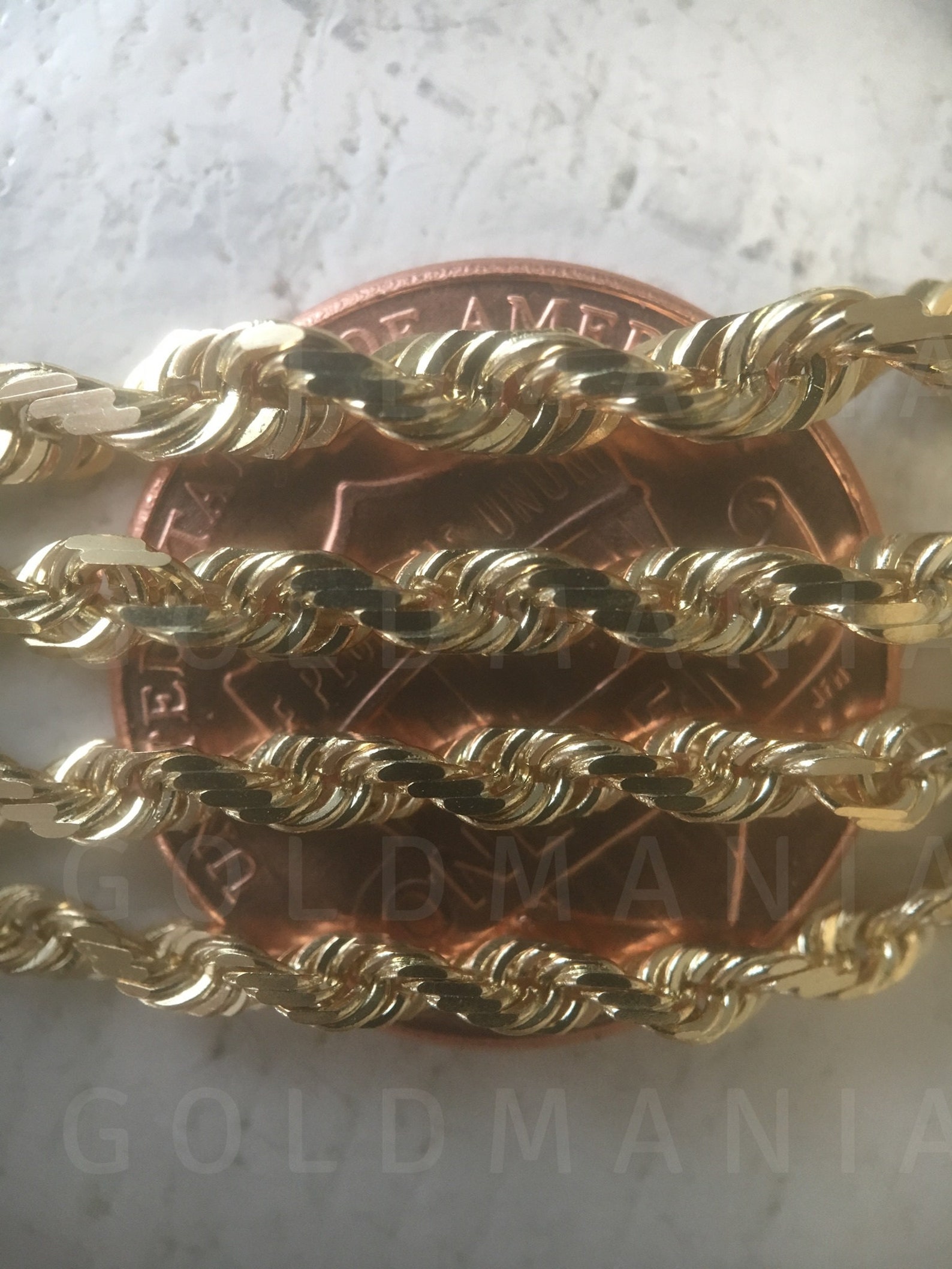 10K Solid Yellow Gold Diamond Cut Rope Chain Necklace - Etsy