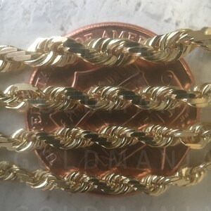 10K Solid Yellow Gold Diamond Cut Rope Chain Necklace - Etsy