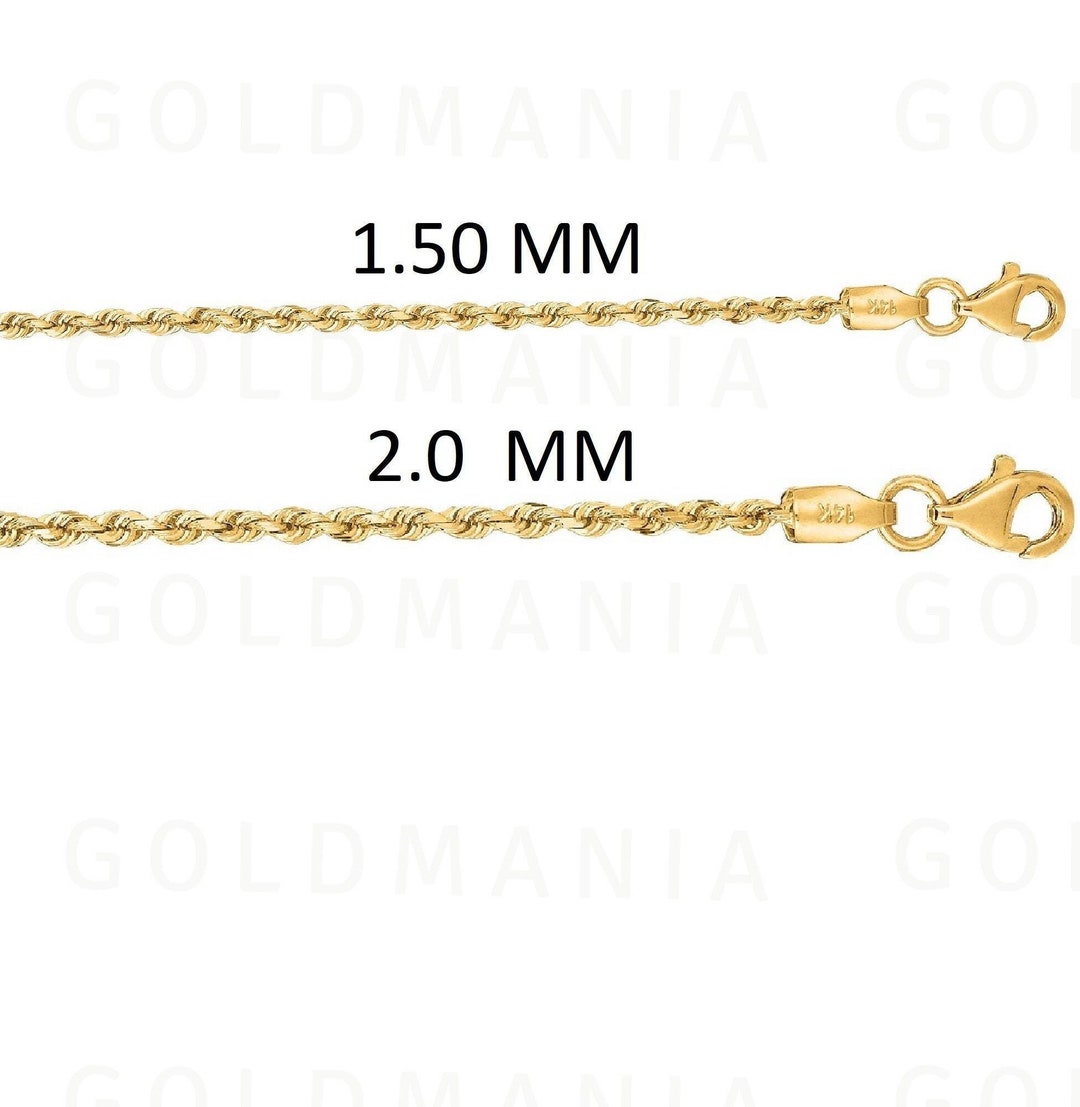 14K Solid Yellow Gold Rope Anklet Chain, 10" Inch, 1.5mm 2mm Thick ...