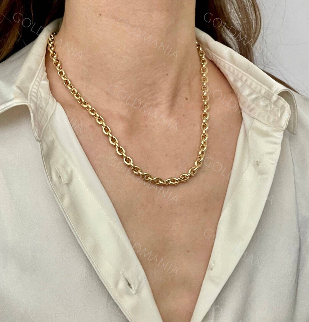 Rolo Necklace, 14K Gold Rolo Chain, 14K Rolo Necklace, Oval Link Chain ...