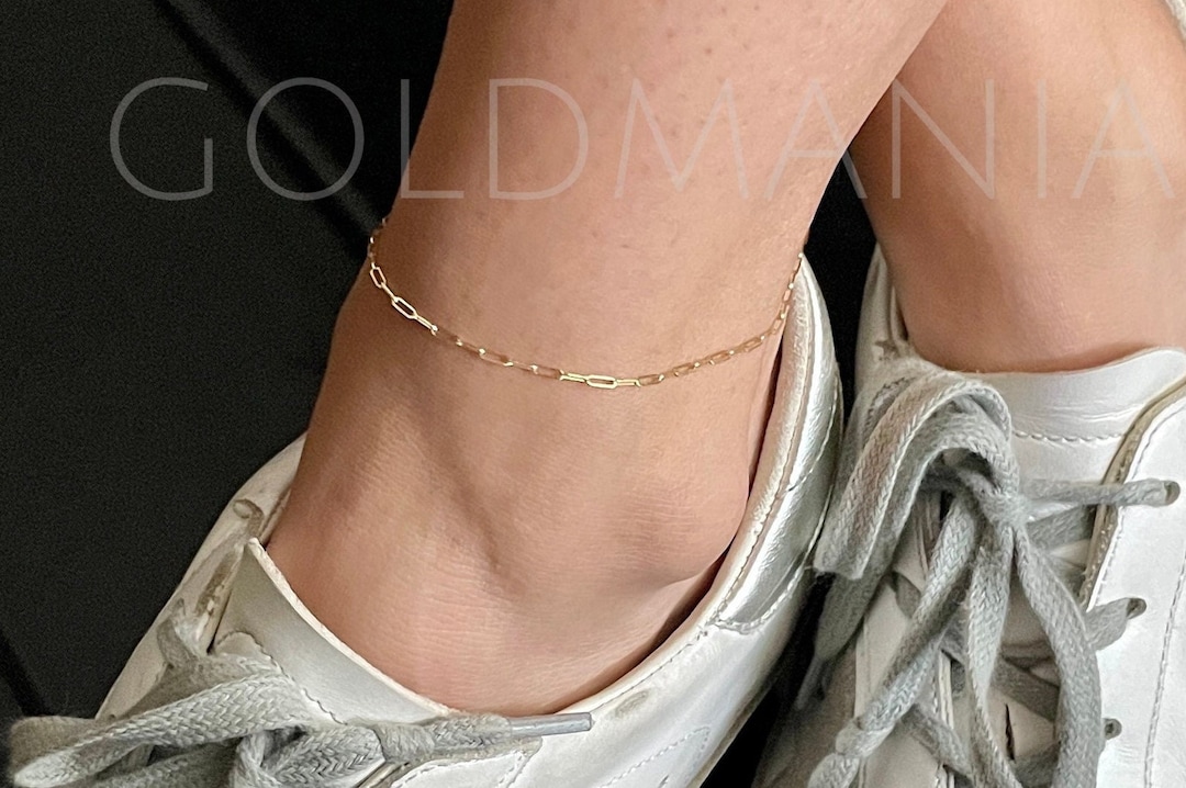 14K Solid Yellow Gold Paperclip Anklet, 10 Inch, 1.5mm Thick, Real Gold ...