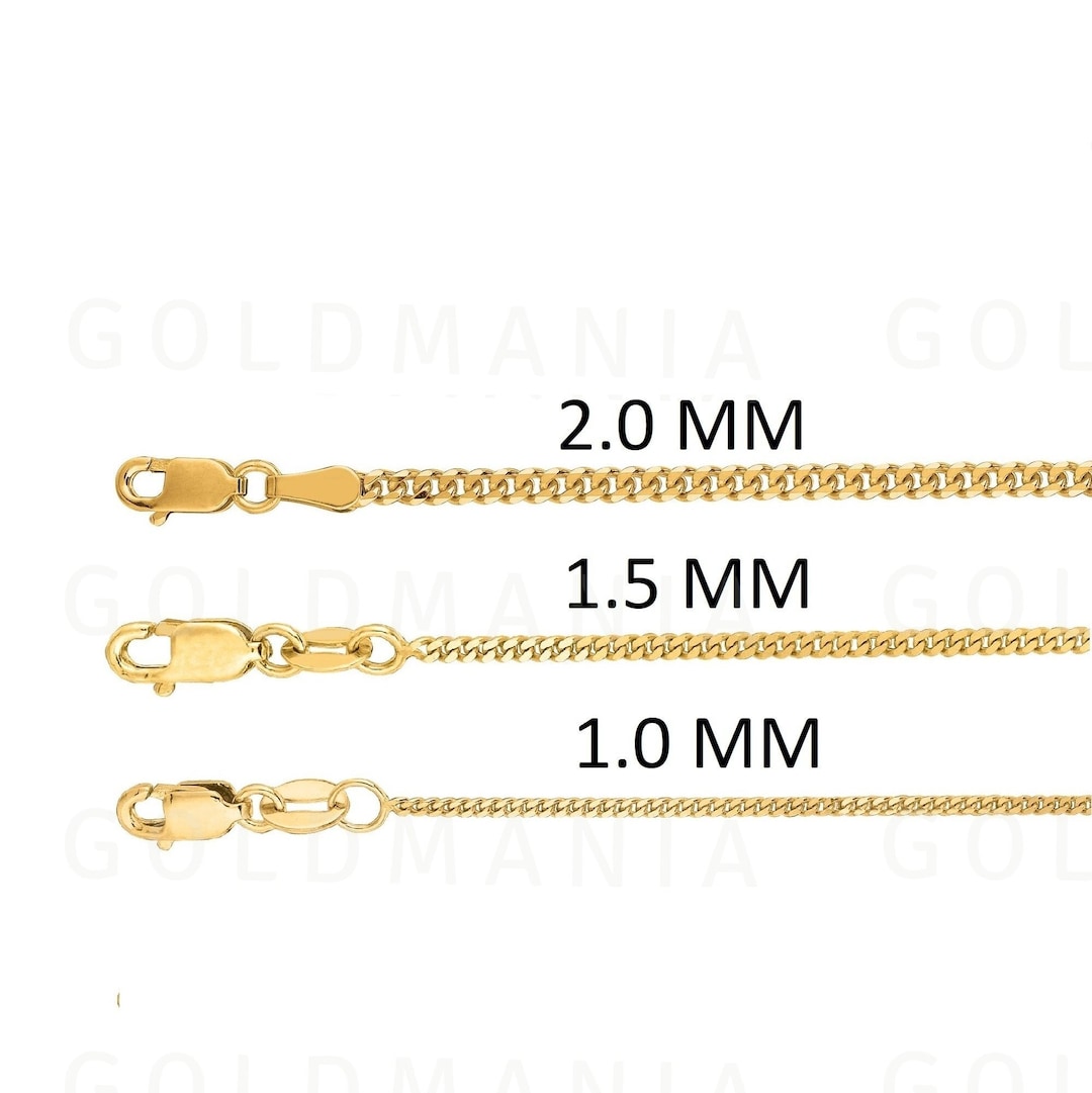 10K Solid Yellow Gold Gourmette Curb Chain Necklace, 16-24" Inch, 1mm 1 ...