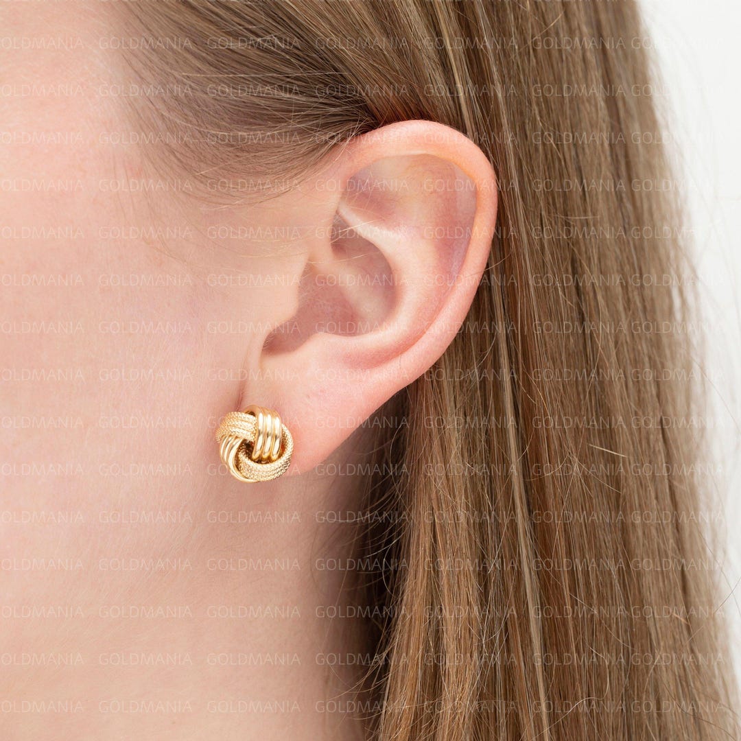 14K Gold Love Knot Stud Earrings, 12.5 Mm , Polished and Textured ...