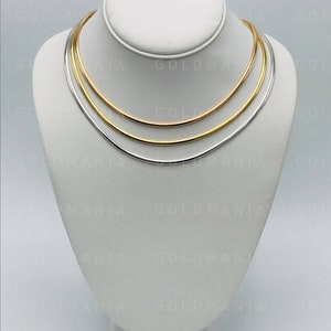 14K Solid Gold Omega Chain Necklace, 16" 18" 20", 3MM Thick, 14K Yellow ...