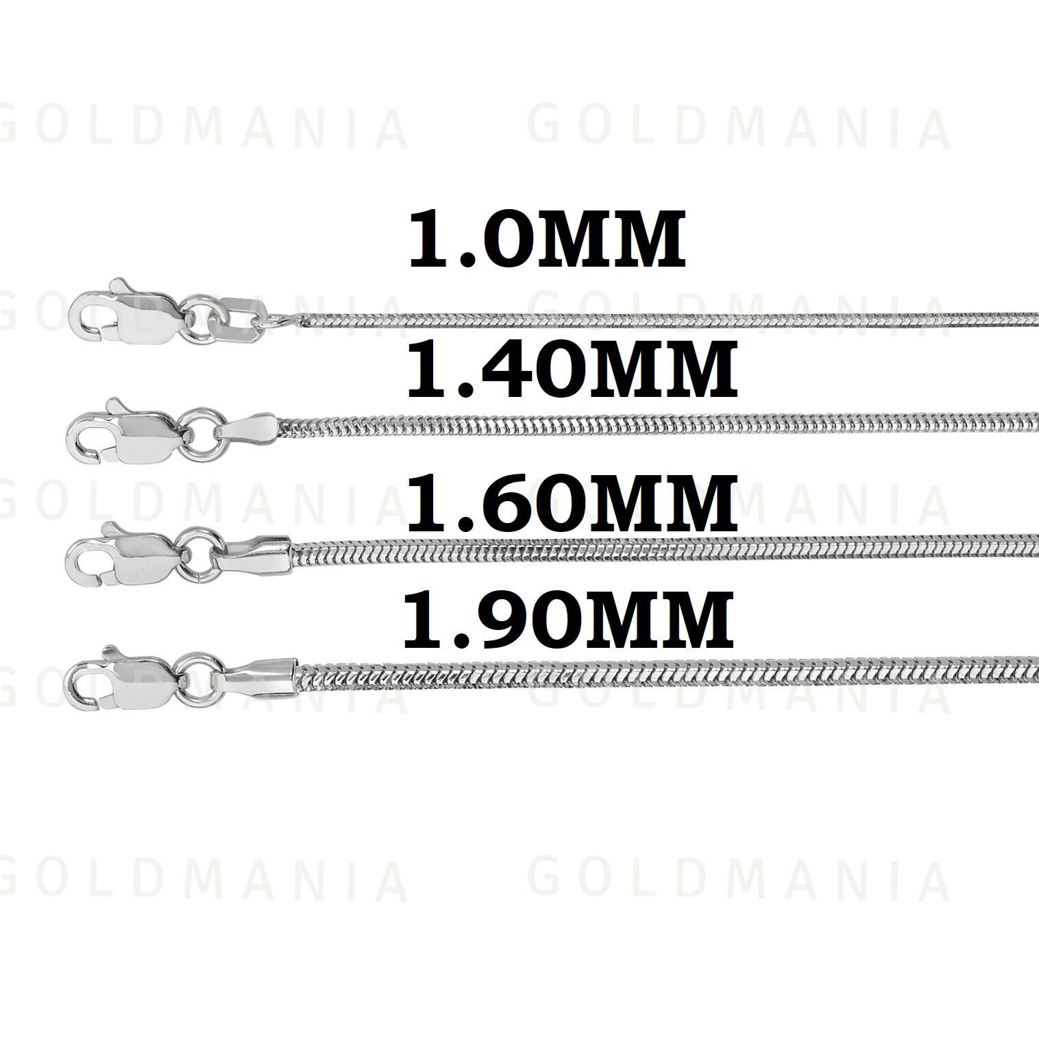 14K White Gold Round Snake Chain Necklace 16-24 Inch | Etsy