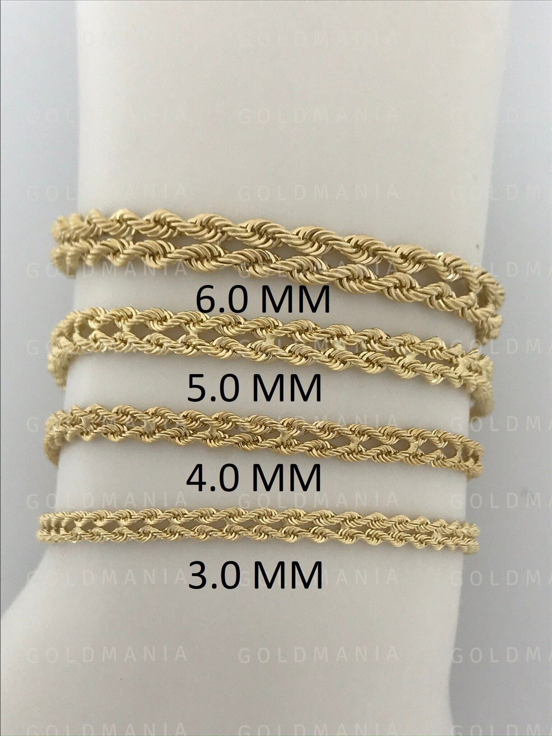 14K Solid Yellow Gold Double Rope Chain Bracelet, 7 8, 3mm 4mm 5mm 6mm ...