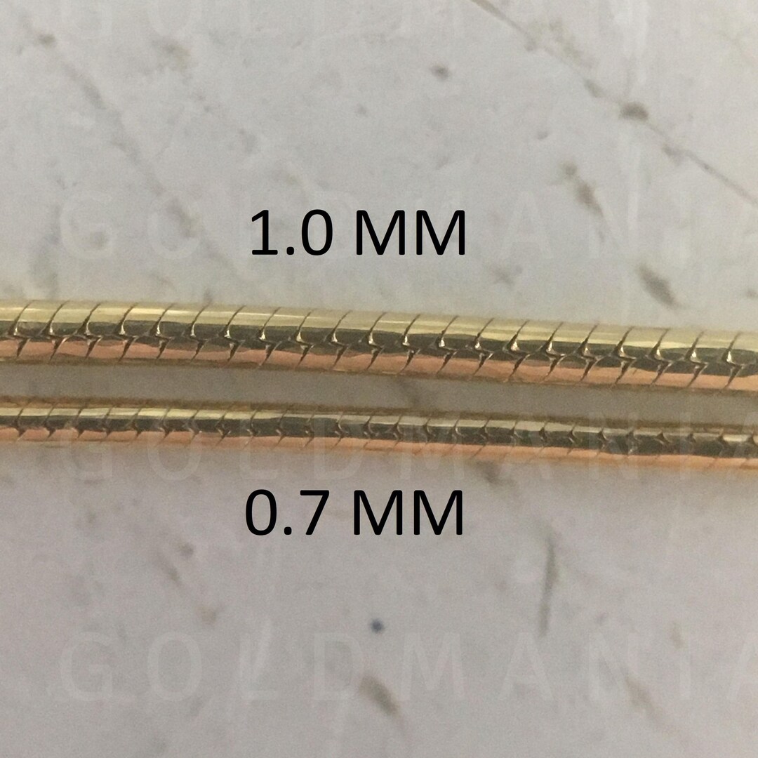 14K Solid Yellow Gold Round Snake Chain Necklace, 16" to 24" Inch, 0 ...