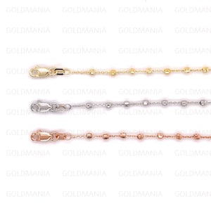 14K Solid Gold Diamond Cut Bead Station Necklace: 2.5mm Beaded Chain - Etsy