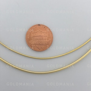 14K Solid Yellow Gold Round Omega Chain Necklace, 16" 17" 18" 20" Inch ...