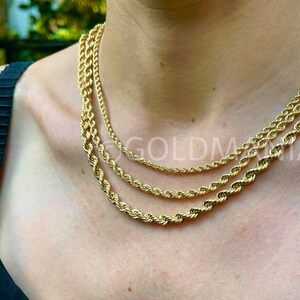 14K Yellow Gold Rope Chain Necklace, 18" 20" 22" 24" 30", 3mm 4mm 5mm ...